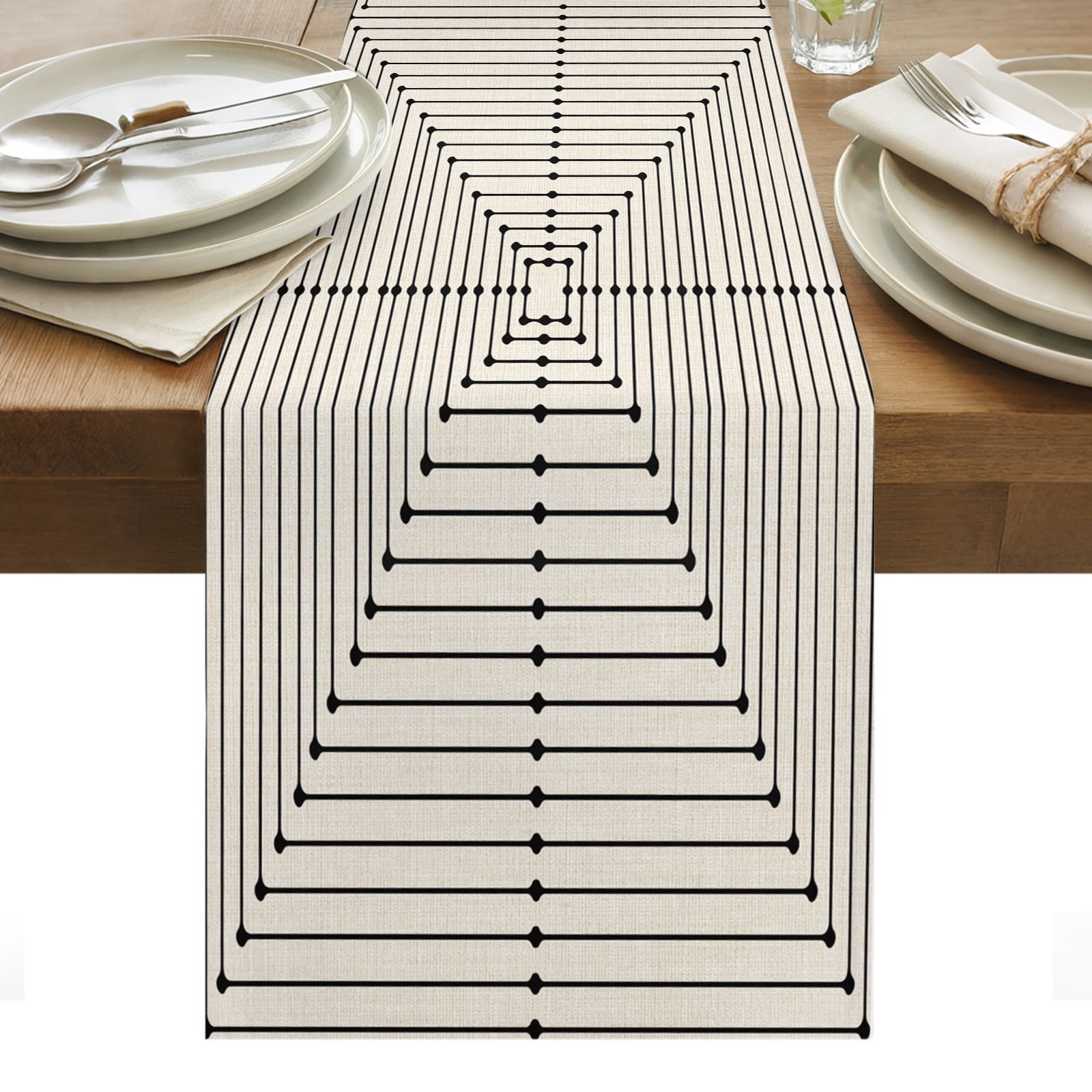 Black Beige Striped Table Runner Farmhouse Stripes Geometric Abstract ...