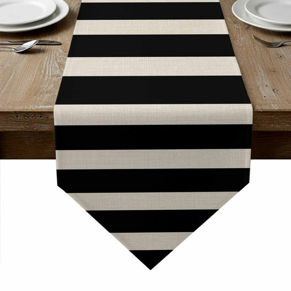 Black Beige Striped Table Runner Linen Burlap Table Runner 36 Inches ...