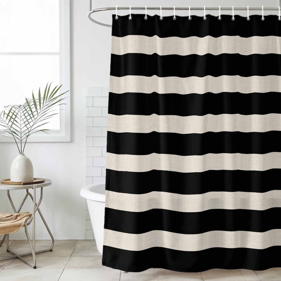 Black Beige Striped Waterproof Fabric Shower Curtain,Vintage Geometric ...