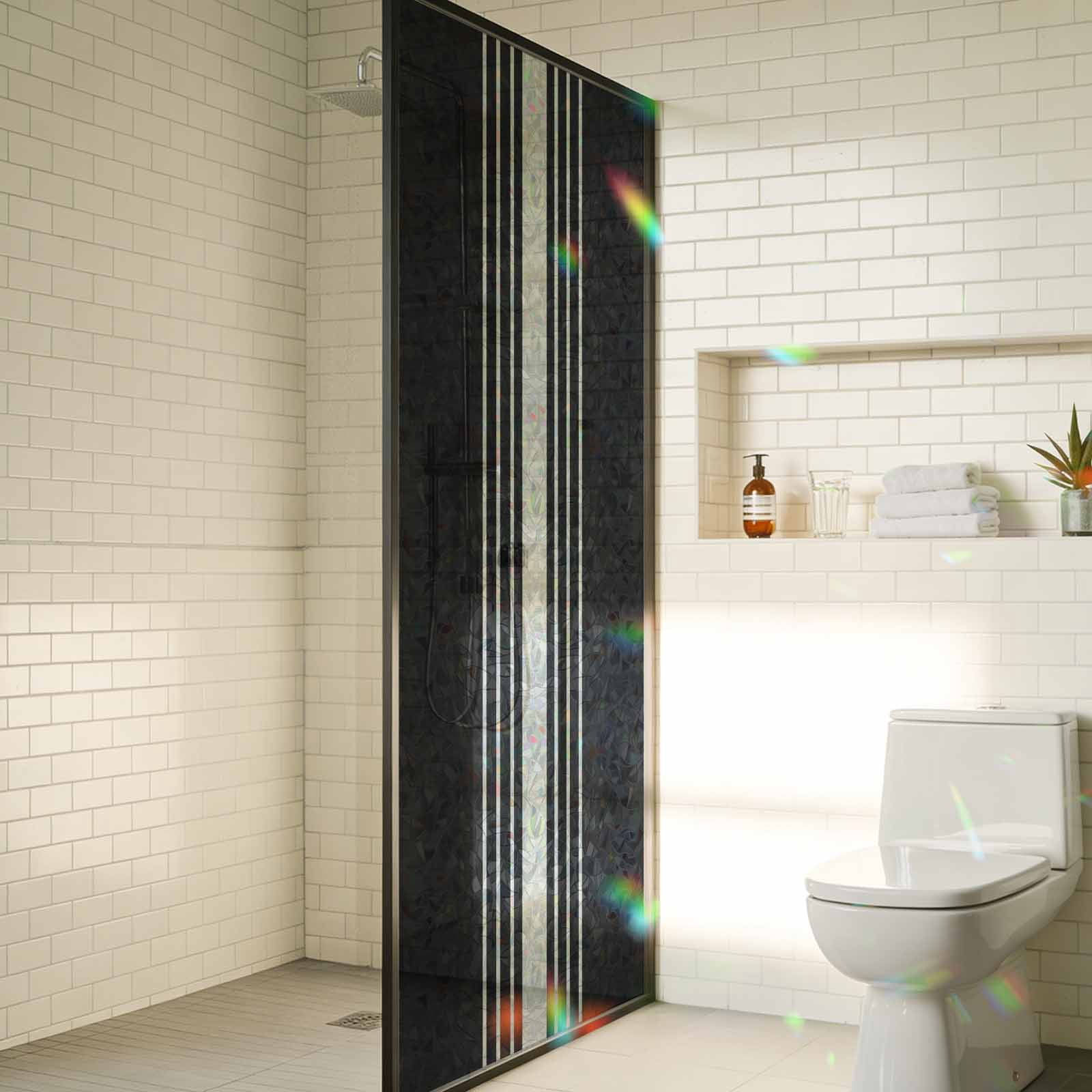 Black Beige Striped Window Privacy Film Rainbow Static Cling Stain ...