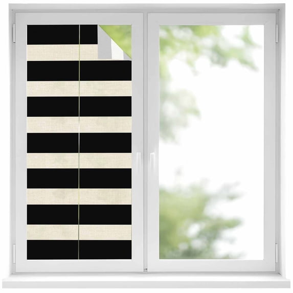 Black Beige Striped Window Privacy Film, Vintage Geometric Line Simple ...
