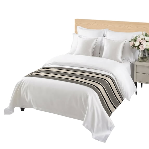 Black Beige Stripes Bed Runner Cal King Size Lines Modern Vertical ...