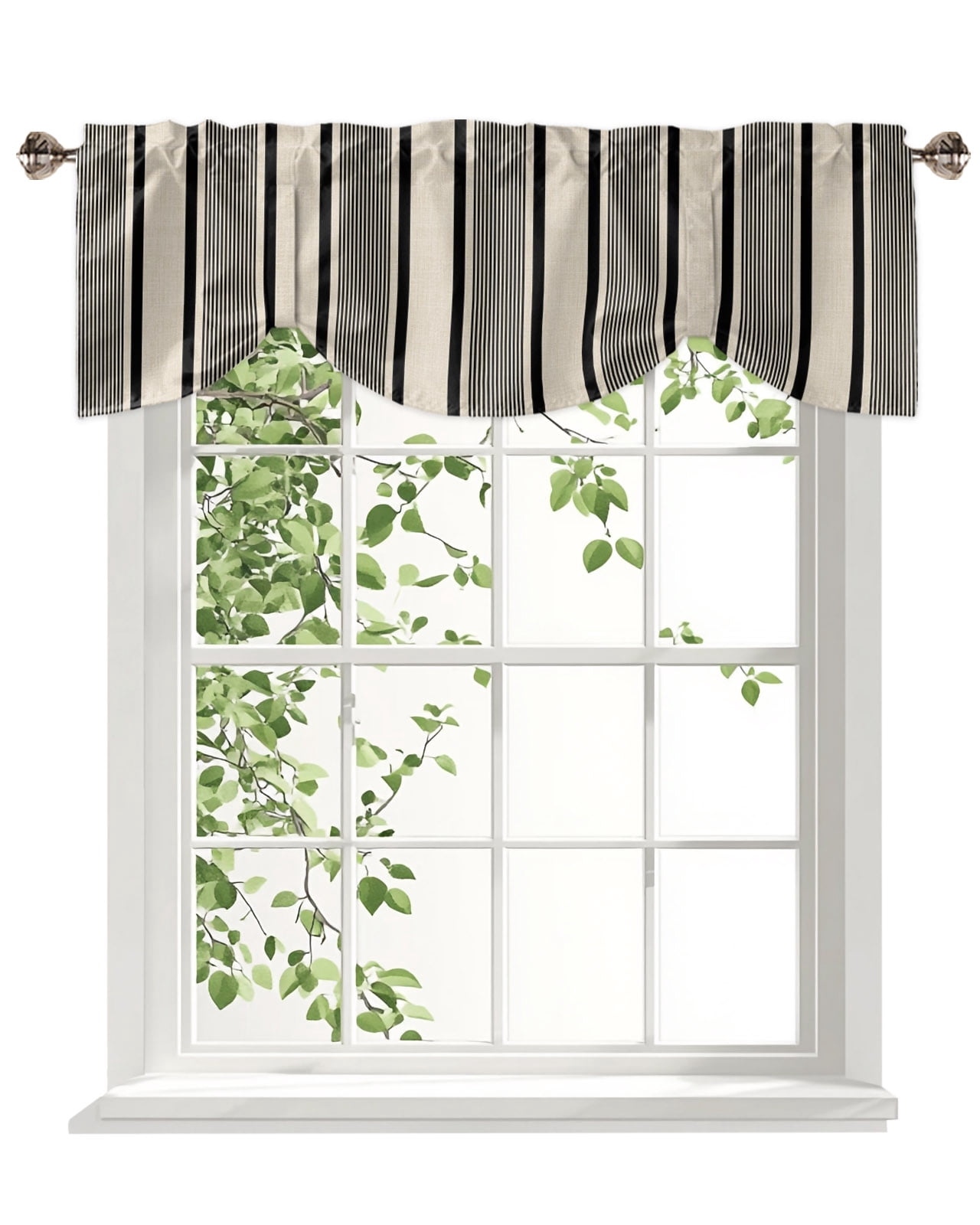 Black Beige Stripes Tie Up Valances Curtain, Lines Modern Vertical ...