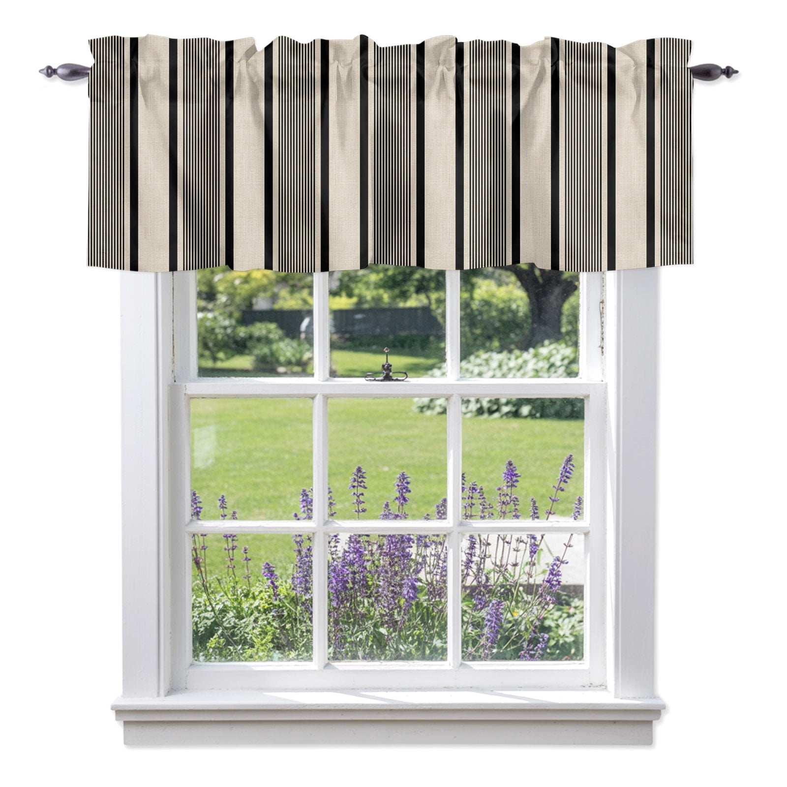 Black Beige Stripes Valance Curtains for Windows, Lines Modern Vertical ...
