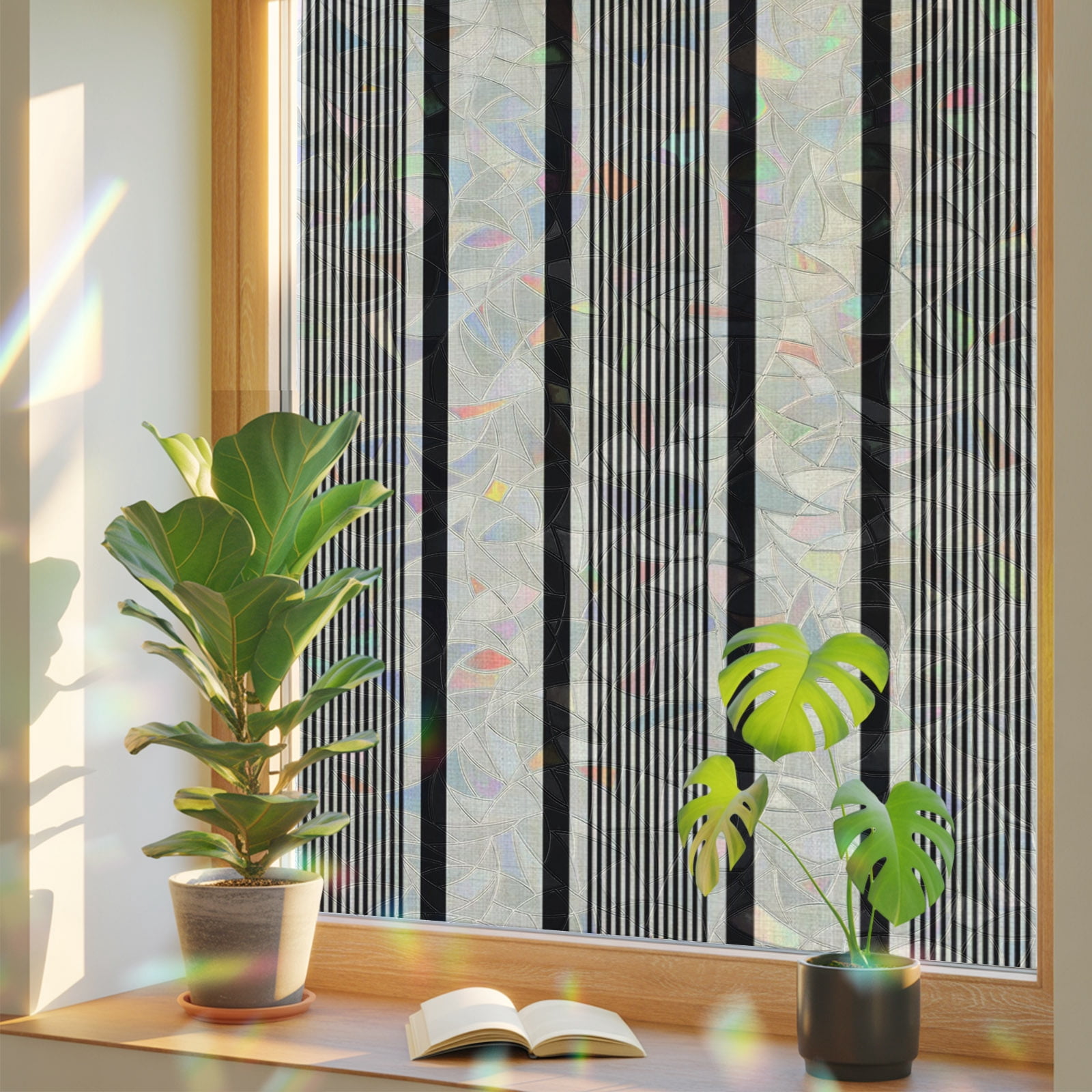 Black Beige Stripes Window Privacy Film, Lines Modern Vertical Stripes ...