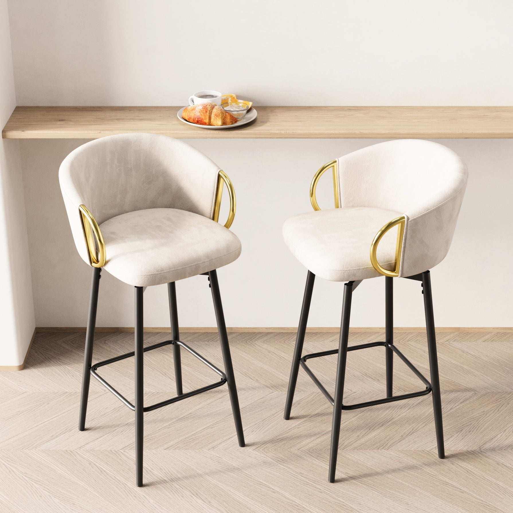 Black/Beige Velvet - 360° Rotating - Bars and Dining - Flexible Sitting ...