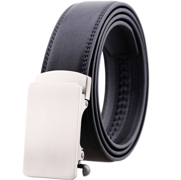 Black Belt Silver Buckle Mens Adjustable Ratchet Slide Buckle Belt ...