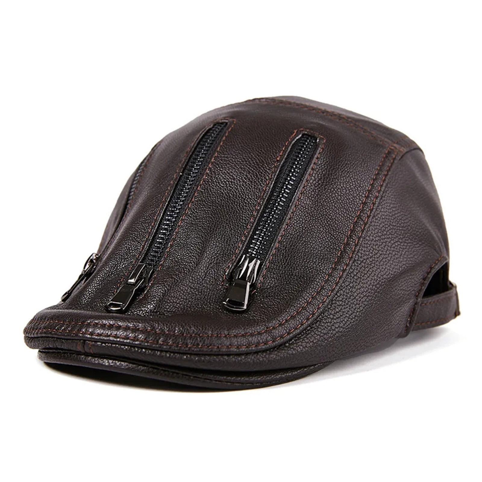Black Berets For Men Leather Flat Caps Male Adjustable Ivy Cap Zipper ...