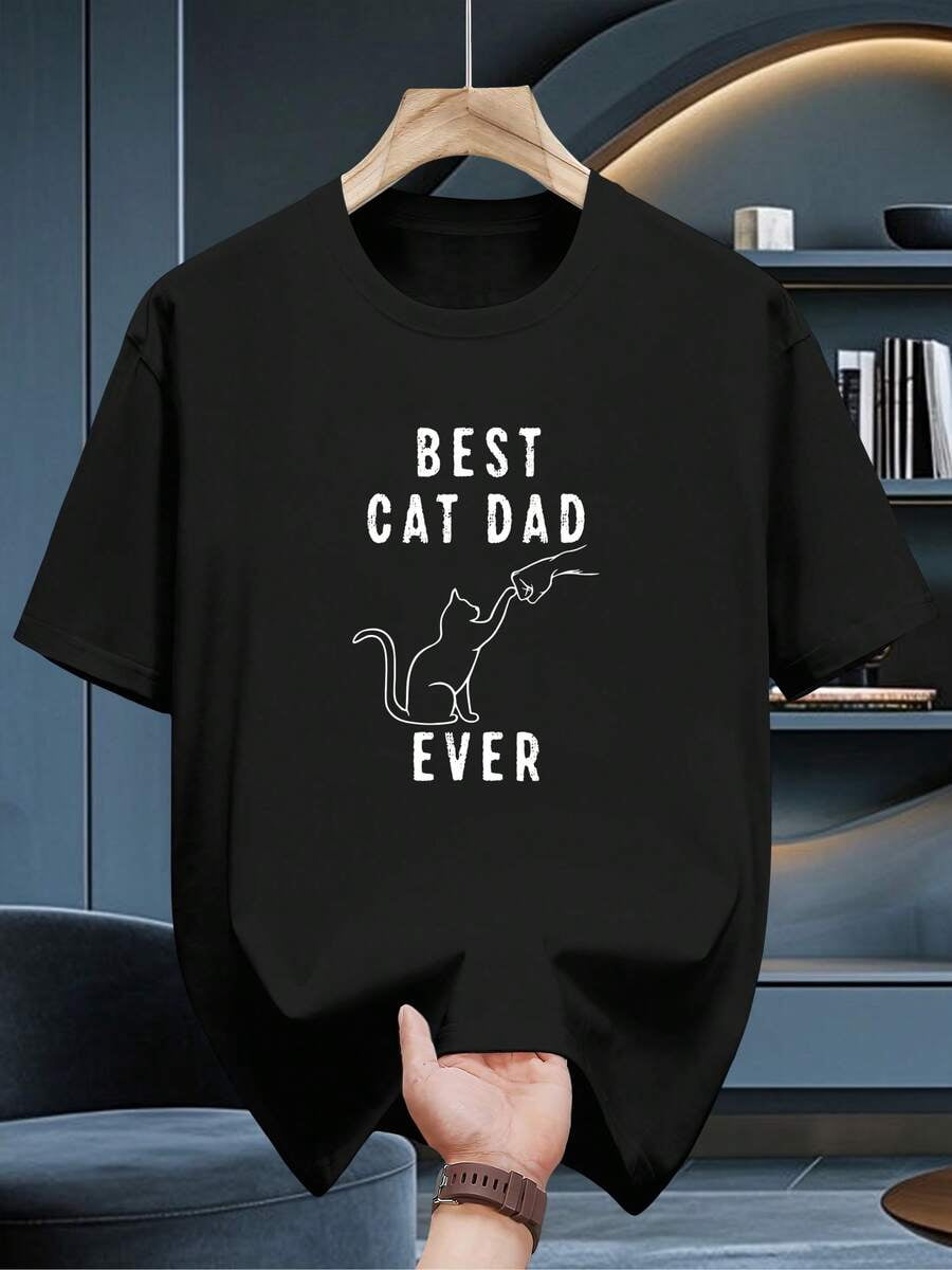 Black Best Cat Dad Ever Graphic T-Shirt, 180g Heavyweight Cotton, Loose ...
