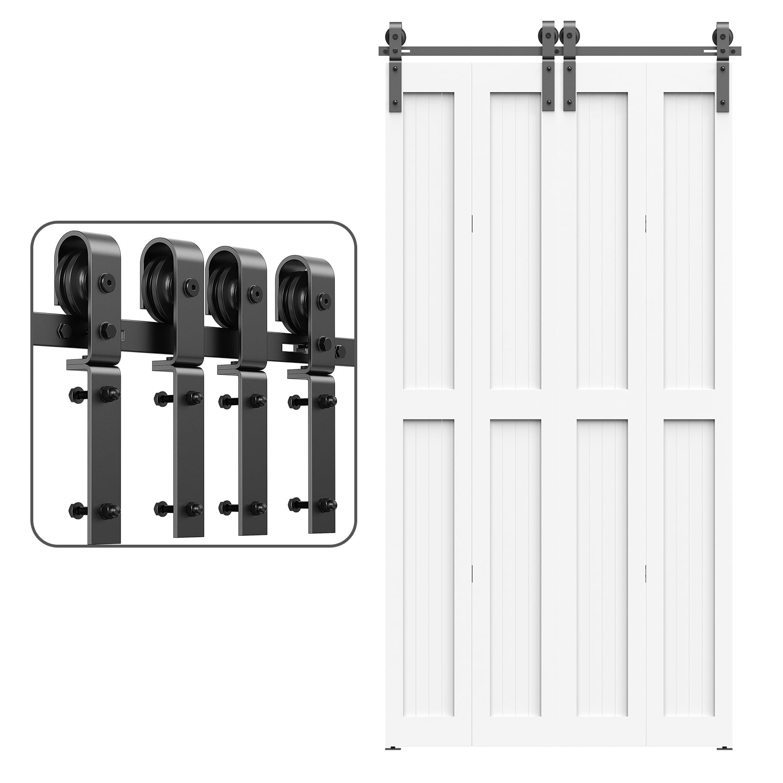 Black Bi Folding Sliding Barn Door Hardware Kit Upgrade Operation