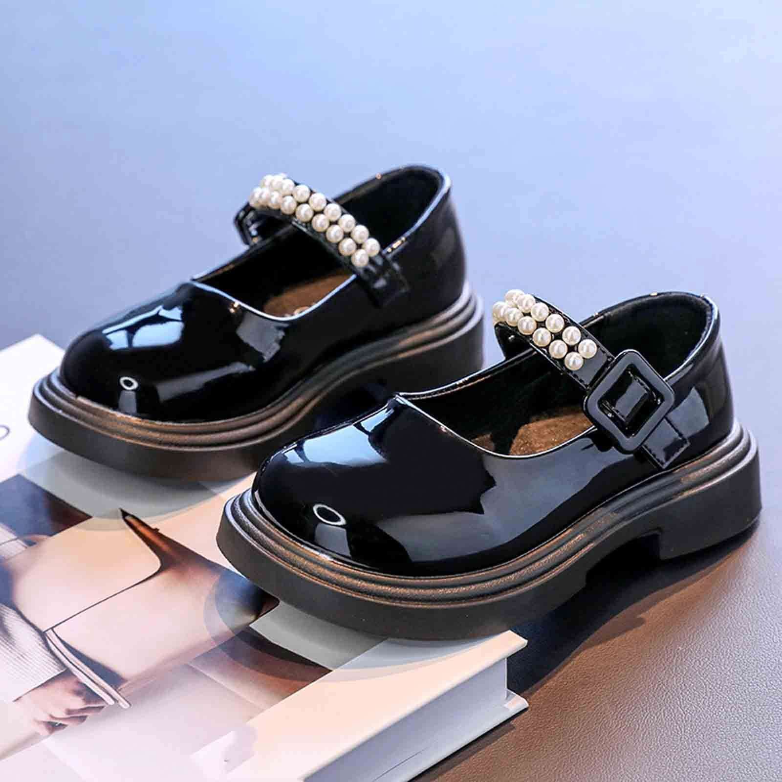 Black Big Kids Girls Fall 2026 Pu Leather Heel Flats Pearl Princess ...
