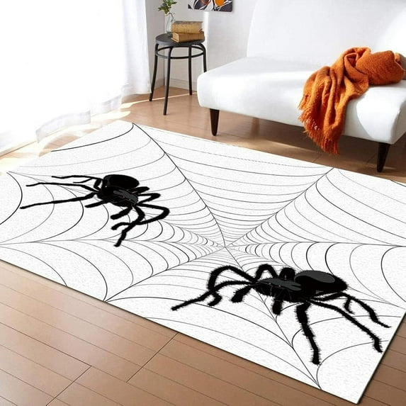 Black Big Spider Web Area Rugs, Halloween Black Spider Easy Clean Rug ...
