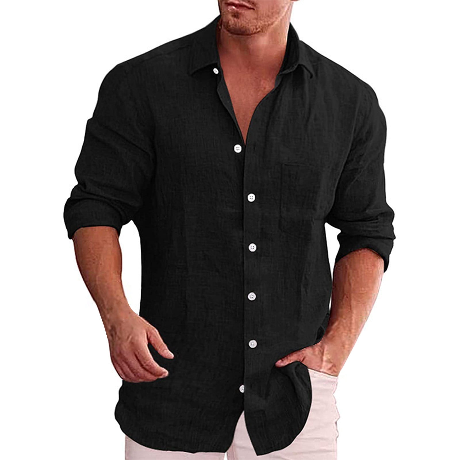 Black Big And Tall Shirts for Men, Linen Work Shirts for Men, Long Sleeve Slim Fit Dress Shirts ...