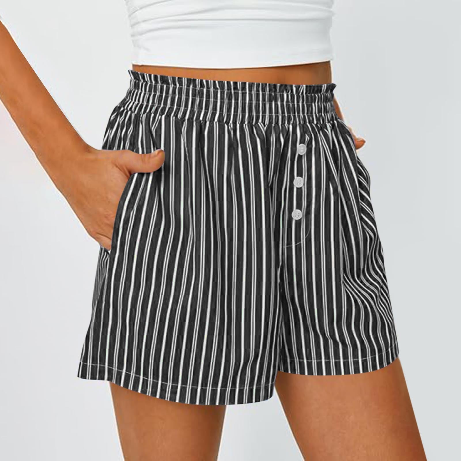 Black Biker Shorts Women's Fashion Queen Shorts 2025 Summer Striped ...