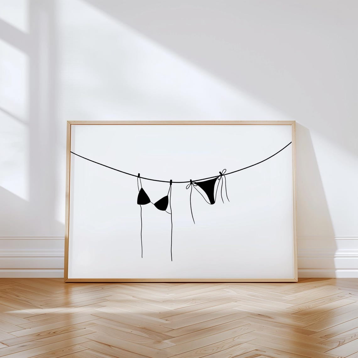 Black Bikini Wall Print Hand Drawn Hanging Trendy Coastal Horizontal ...
