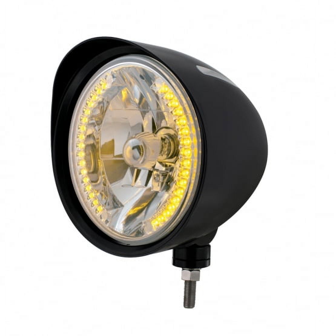 Black "Billet" Style Groove Headlight With Visor H4 Bulb With 34 Amber ...