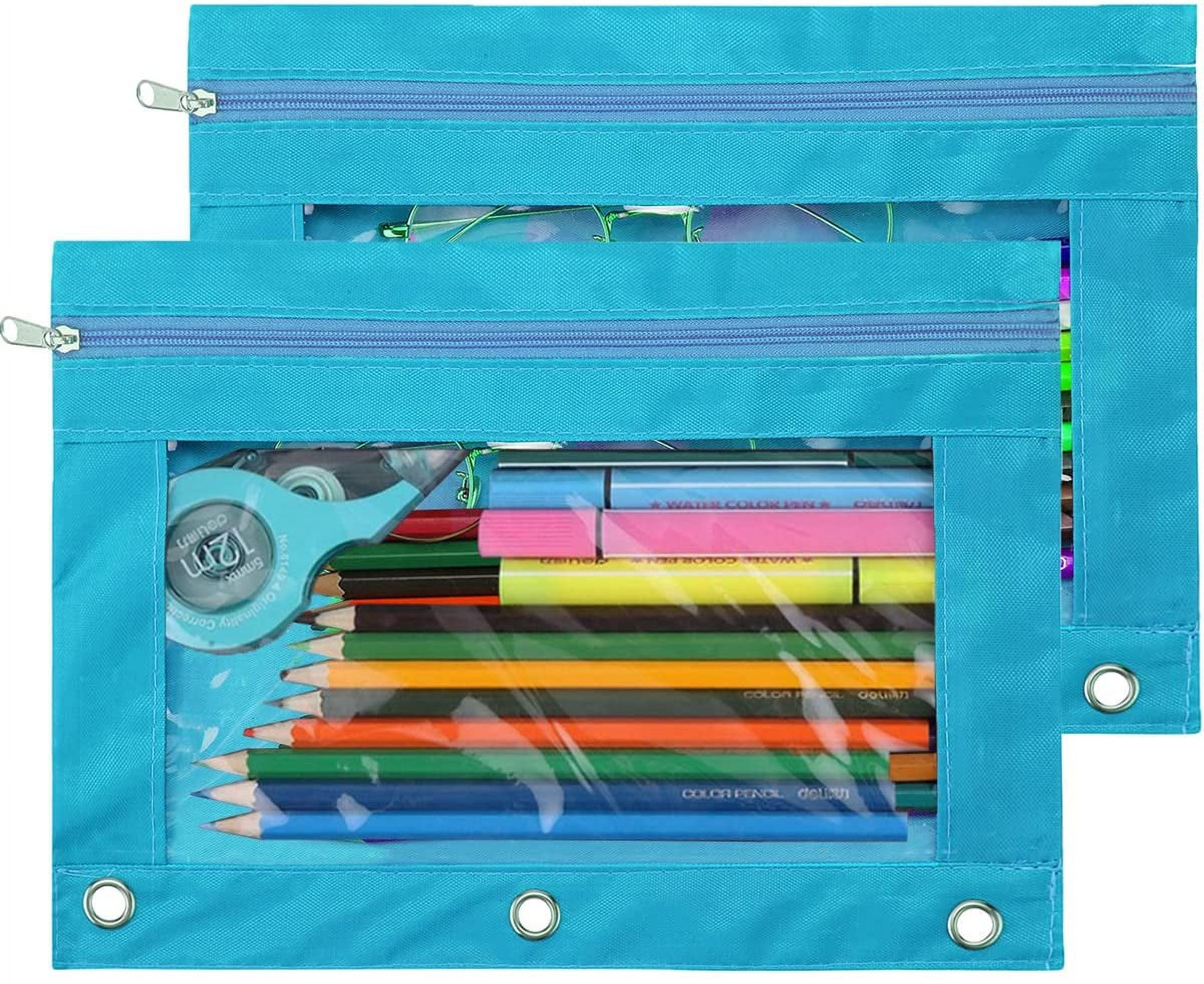 Black Binder Pouches for Cosmetics & Stationery, 2-Pack 3-Ring Zippered ...