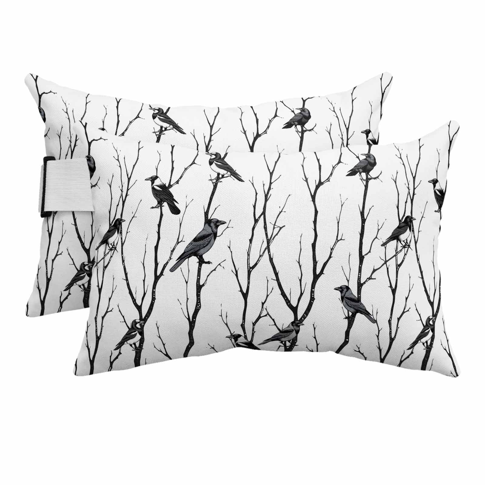Black Bird on Branch Silhouette Outdoor Pillow for Chaise Lounge Chair ...