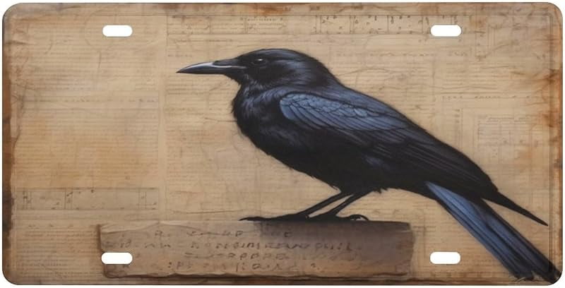 Black Bird Crow on Old Newspaper License Plate Cover Personalized Front ...