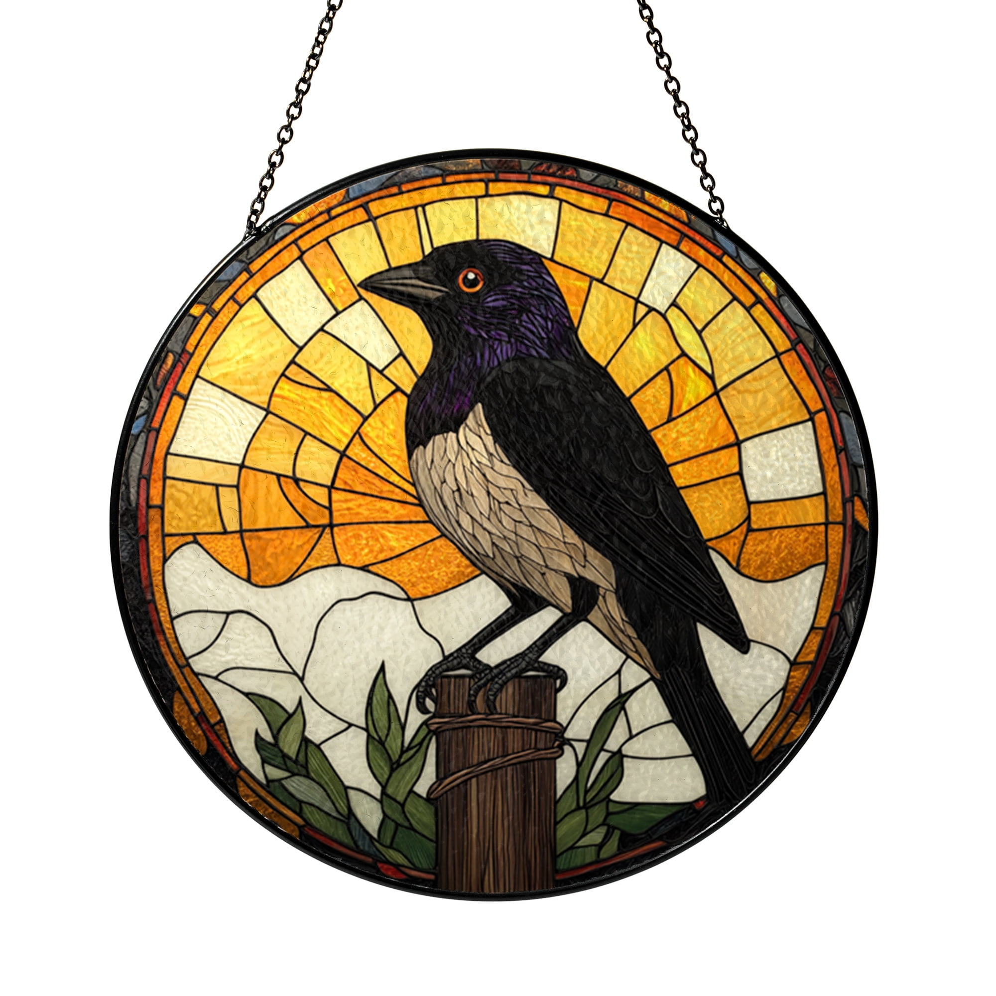 Black Bird Glass Style Suncatcher Window Hanging, Fence Nature Art ...