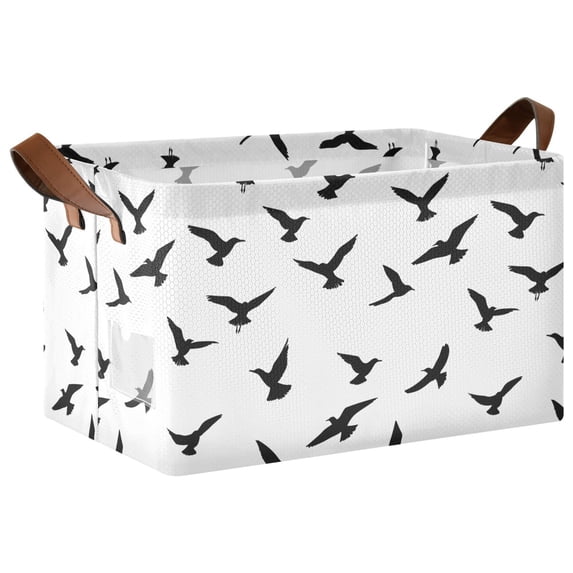 Black Bird Pattern Collapsible Storage Bin Open Home Shelf Basket Water ...