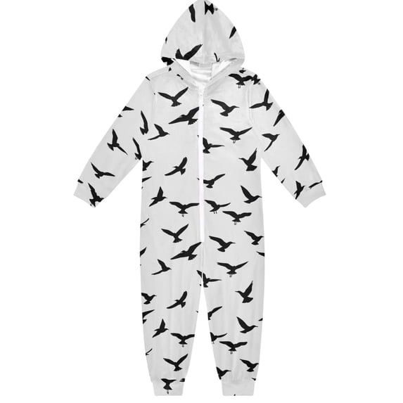 Black Bird Pattern One Piece Pajamas Soft Jumpsuit Cozy Sleep and Play ...