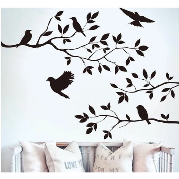 Black Bird Tree Branch Wall Stickers Decal Removable Home Decor Mural ...
