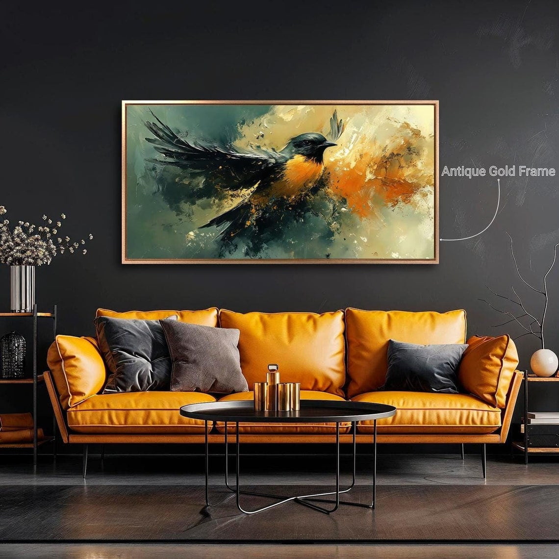 Black Bird With Red Belly Poster Abstract Avian Flight Wall Art ...