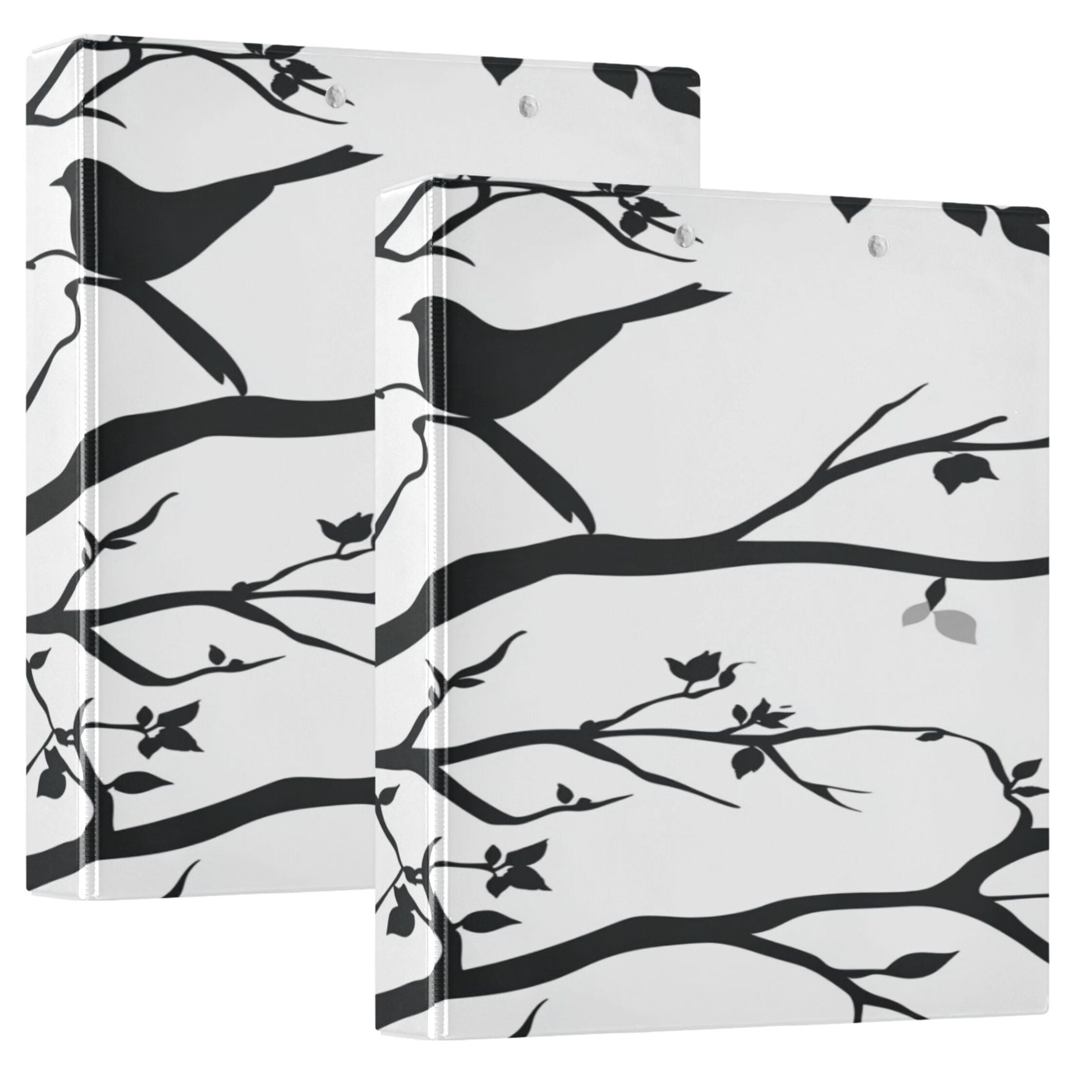Black Birds and Flowers 12.4x10.6in PVC Round Ring Binders, 2-Pack, D ...
