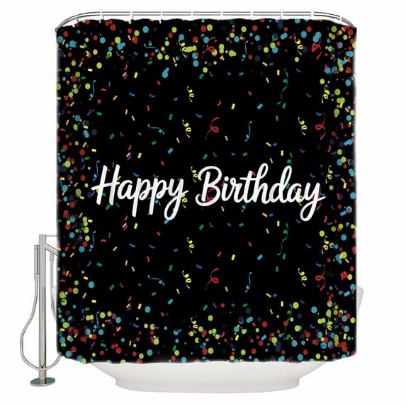 Black Birthday Bathroom Shower Curtains with 12 Hooks Polyester ...
