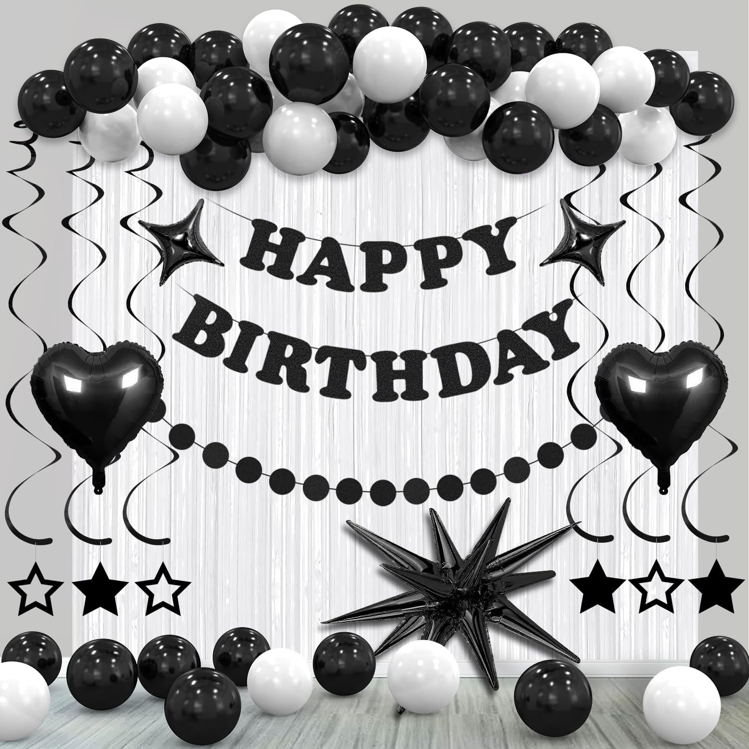 Black Birthday Decorations for Boys Girls, ZLK1 Black White Party ...