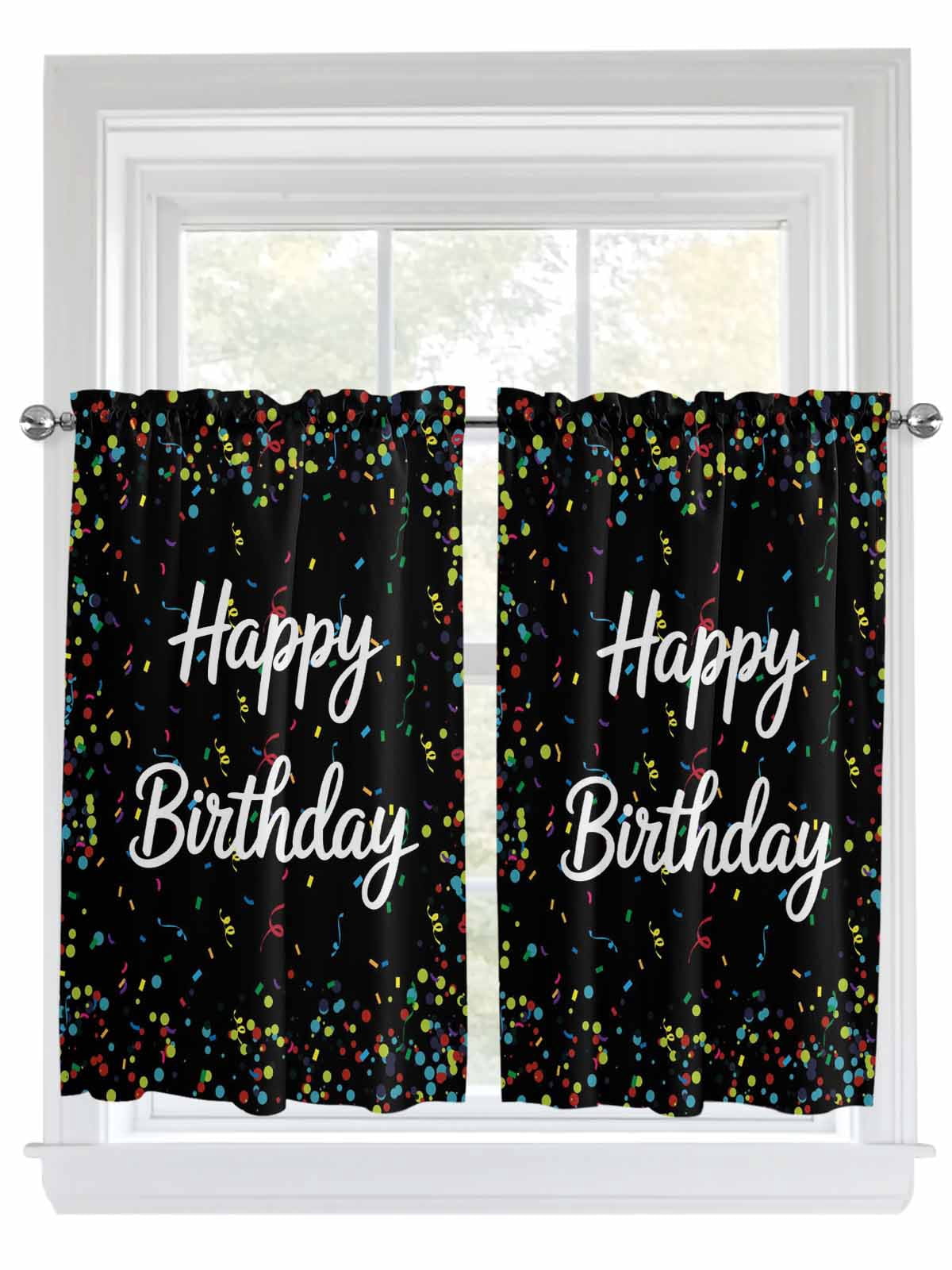 Black Birthday Kitchen Curtains 45 Inch Length, Colorful Confetti ...