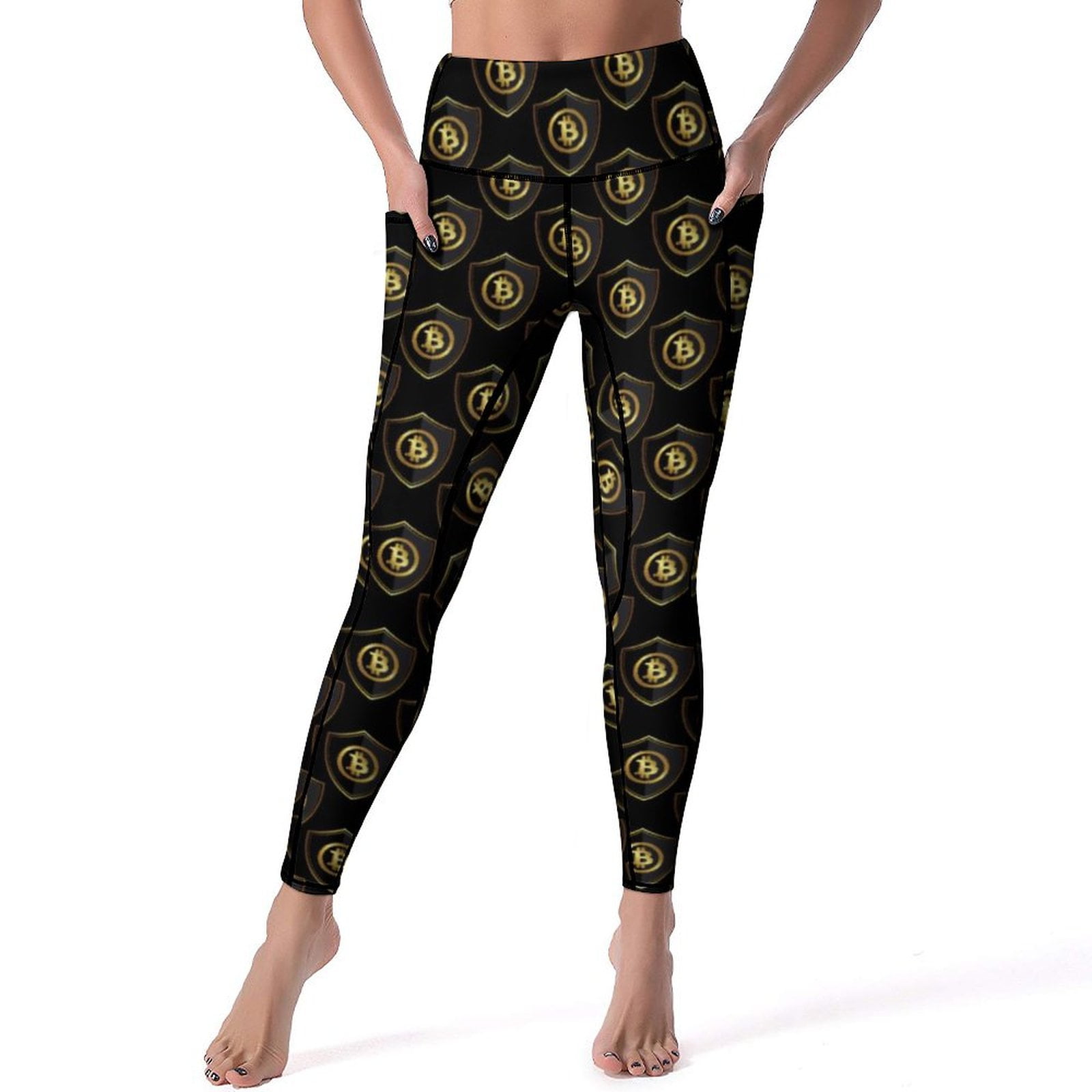Black Bitcoin Yoga Pants Sexy Retro Coin Print Graphic Leggings High ...
