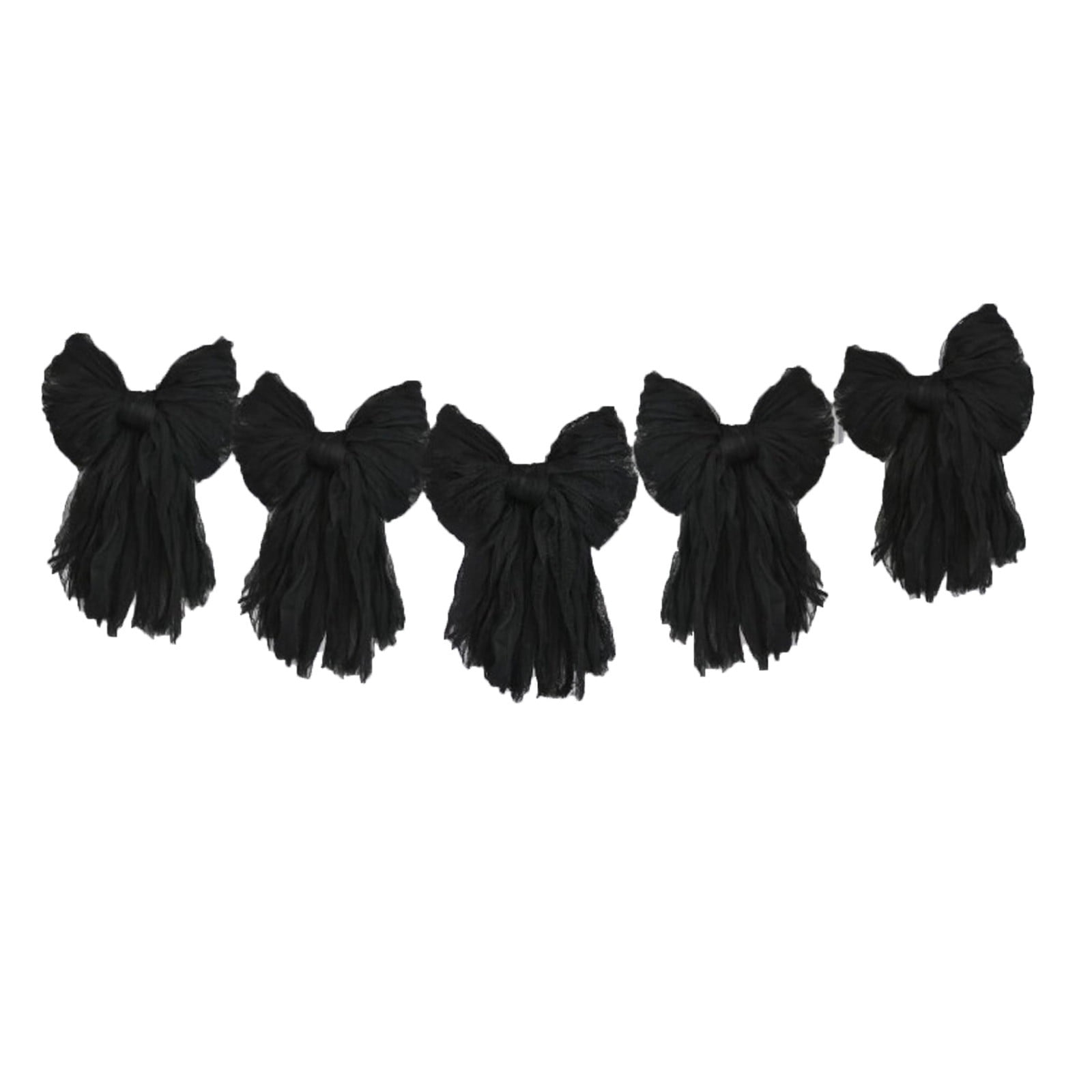 Black Black Christmas Bow Decorations Set Of 5 Polyester Bows With Hemp ...