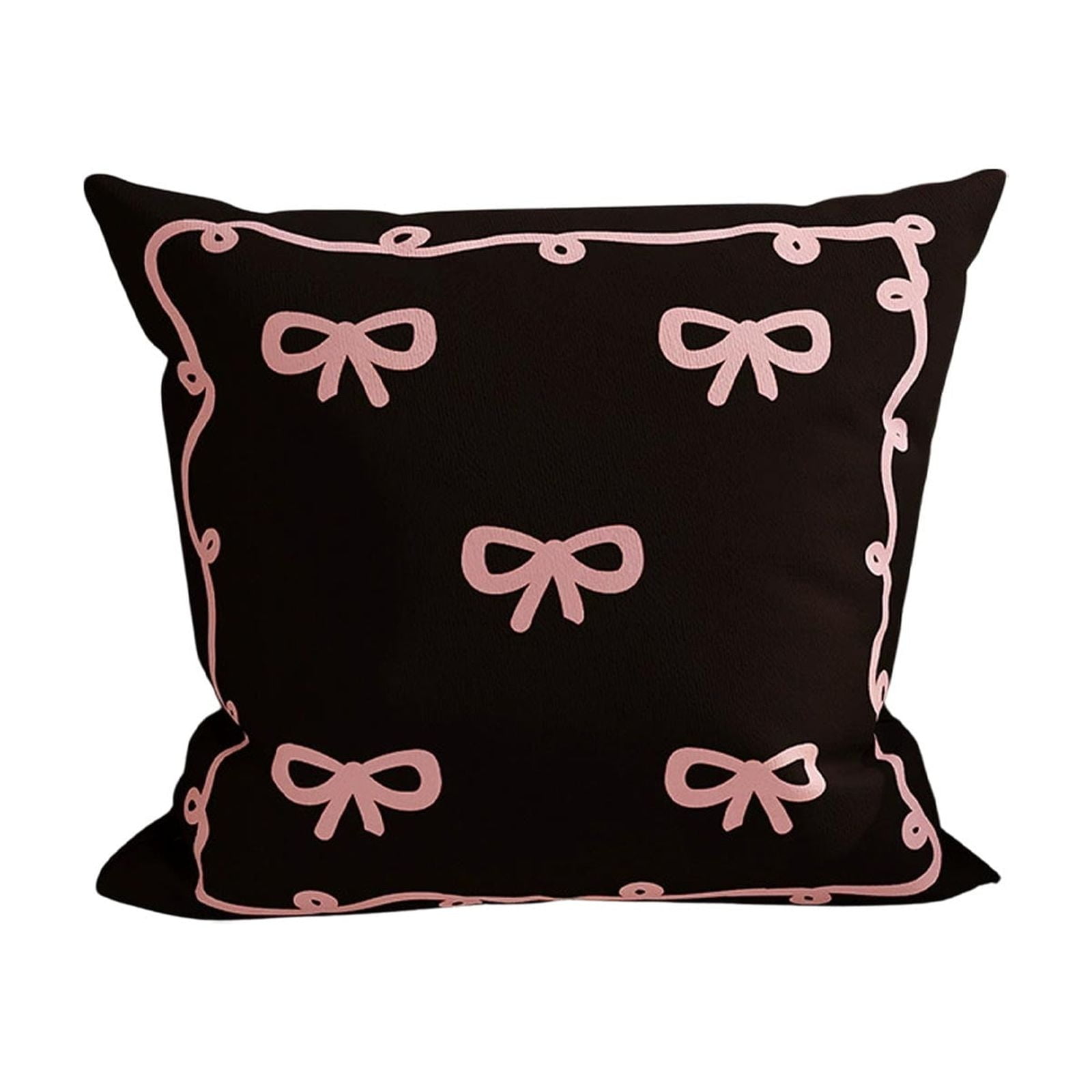 Black Black Double Sided Printed Bow Pillow Cover Crafted From Flock ...