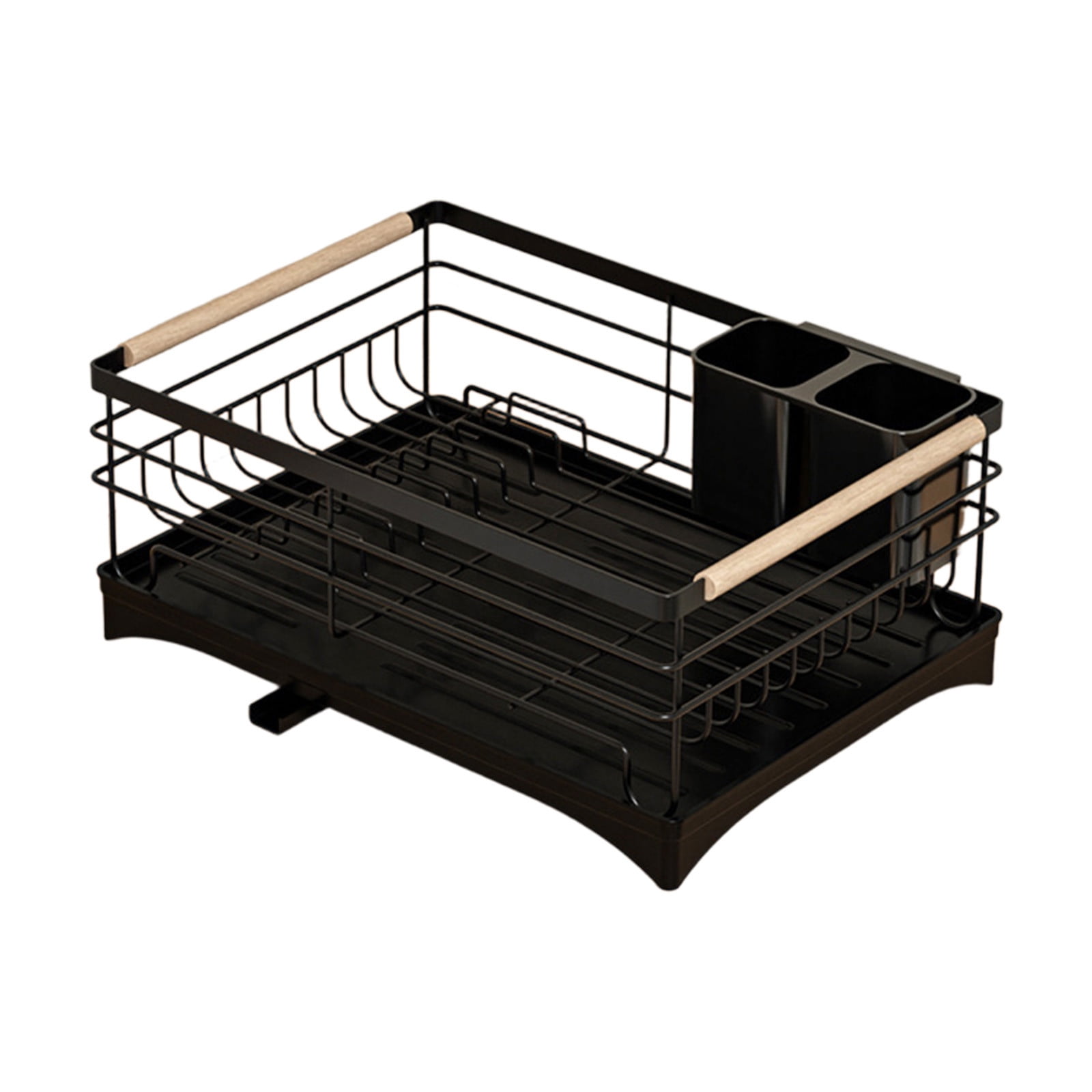 Black Black Kitchen Countertop Dish Drainer Bowl Rack With Utensil ...