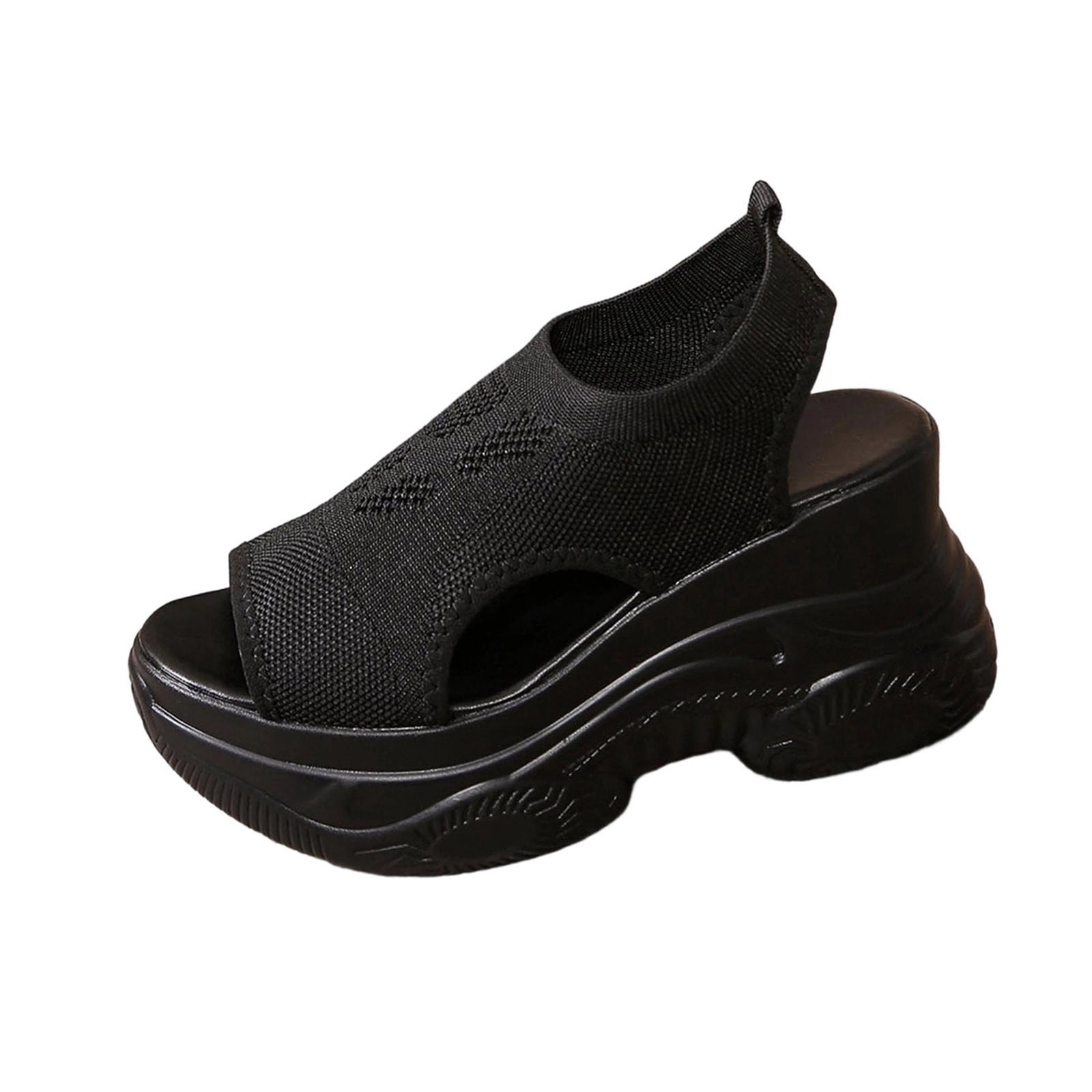 Black Black Mesh Sandals For Women Casual Outerwear Breathable Round ...