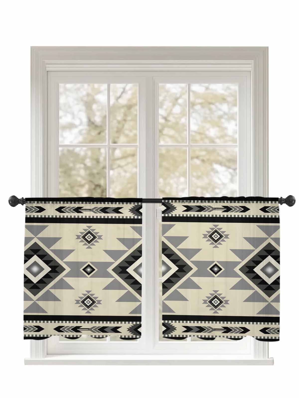 Black Black Pattern Sheer Curtains 2 Panels Set Retro Bohemian Square ...