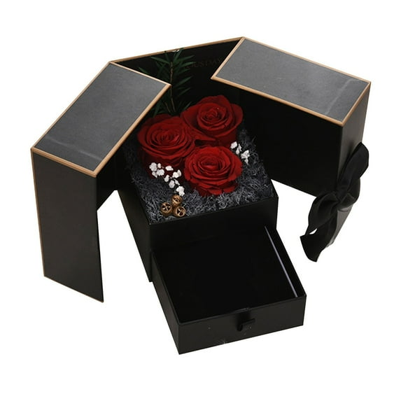 Black Black Valentines Day Double Open Door Rose Jewelry Gift Box With ...