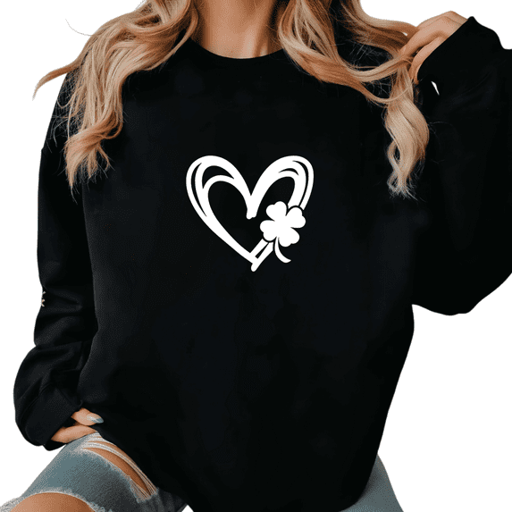 Black Black-White Interlaced Double-Layer Heart & Single Shamrock Print ...