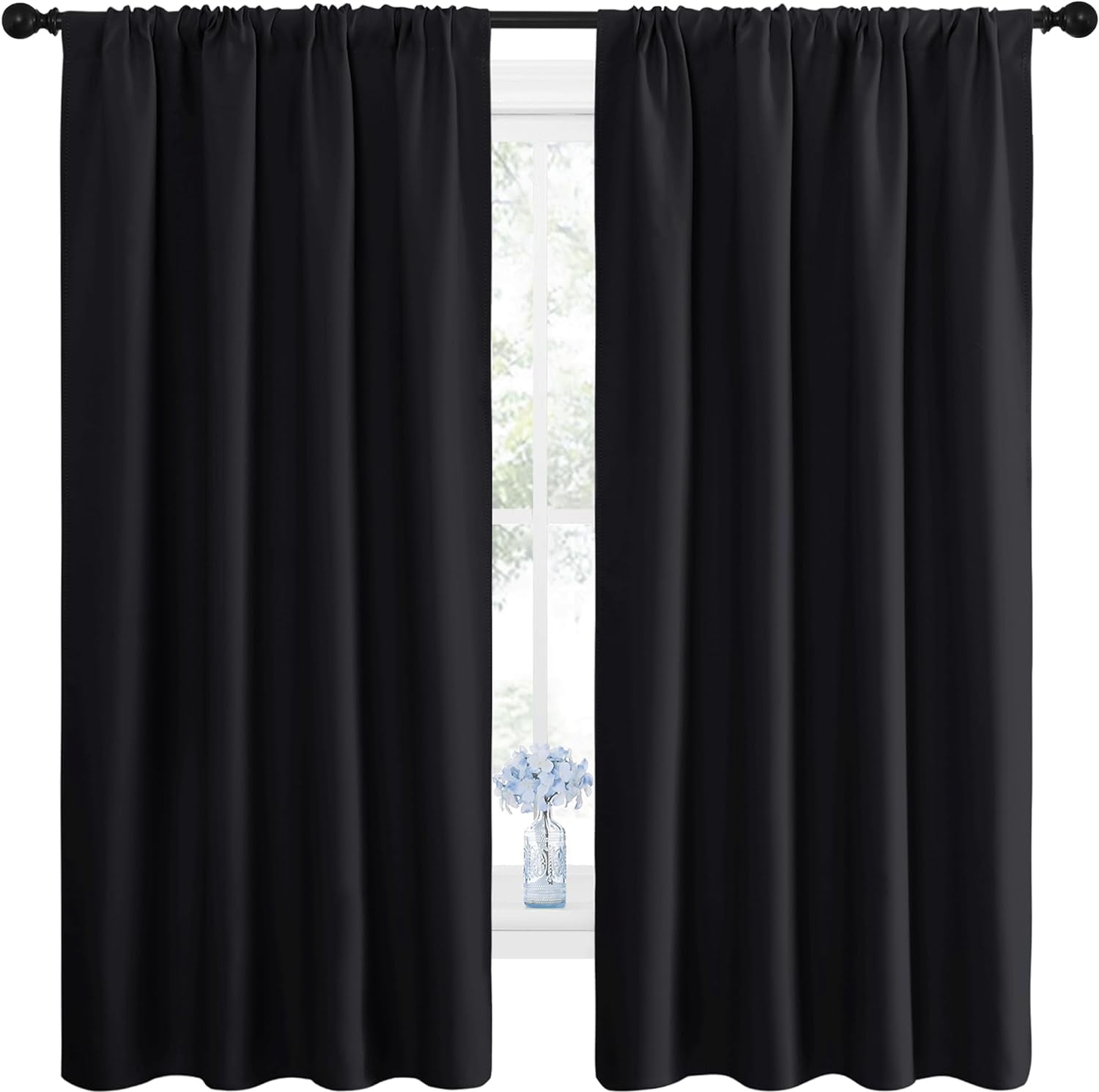 Black Blackout Curtain Blinds - Solid Thermal Insulated Window ...
