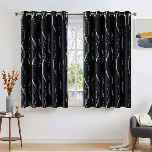 Black Blackout Curtain Panels for Kitchen, 66 x 54 inch, Noise Reducing ...