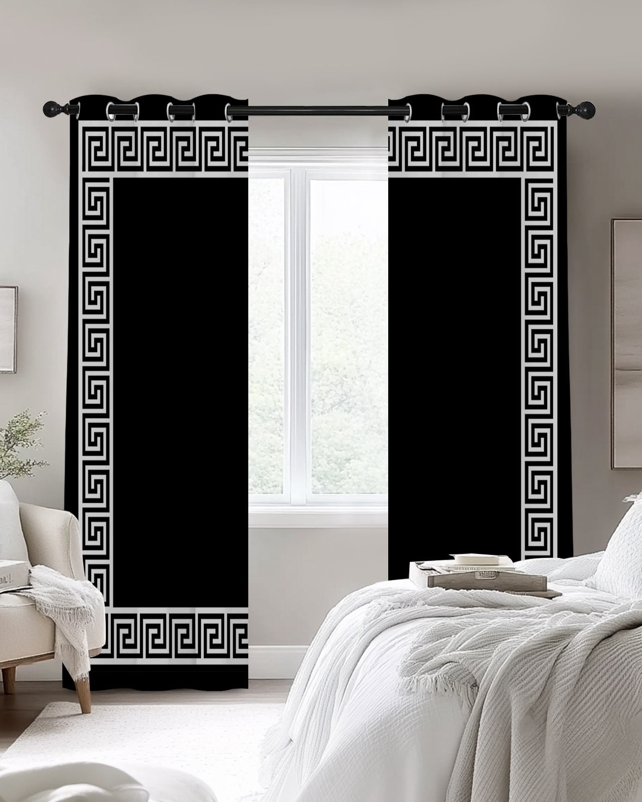 Black Blackout Curtains 2 Panels, Greek Chinese Style Thermal Insulated ...