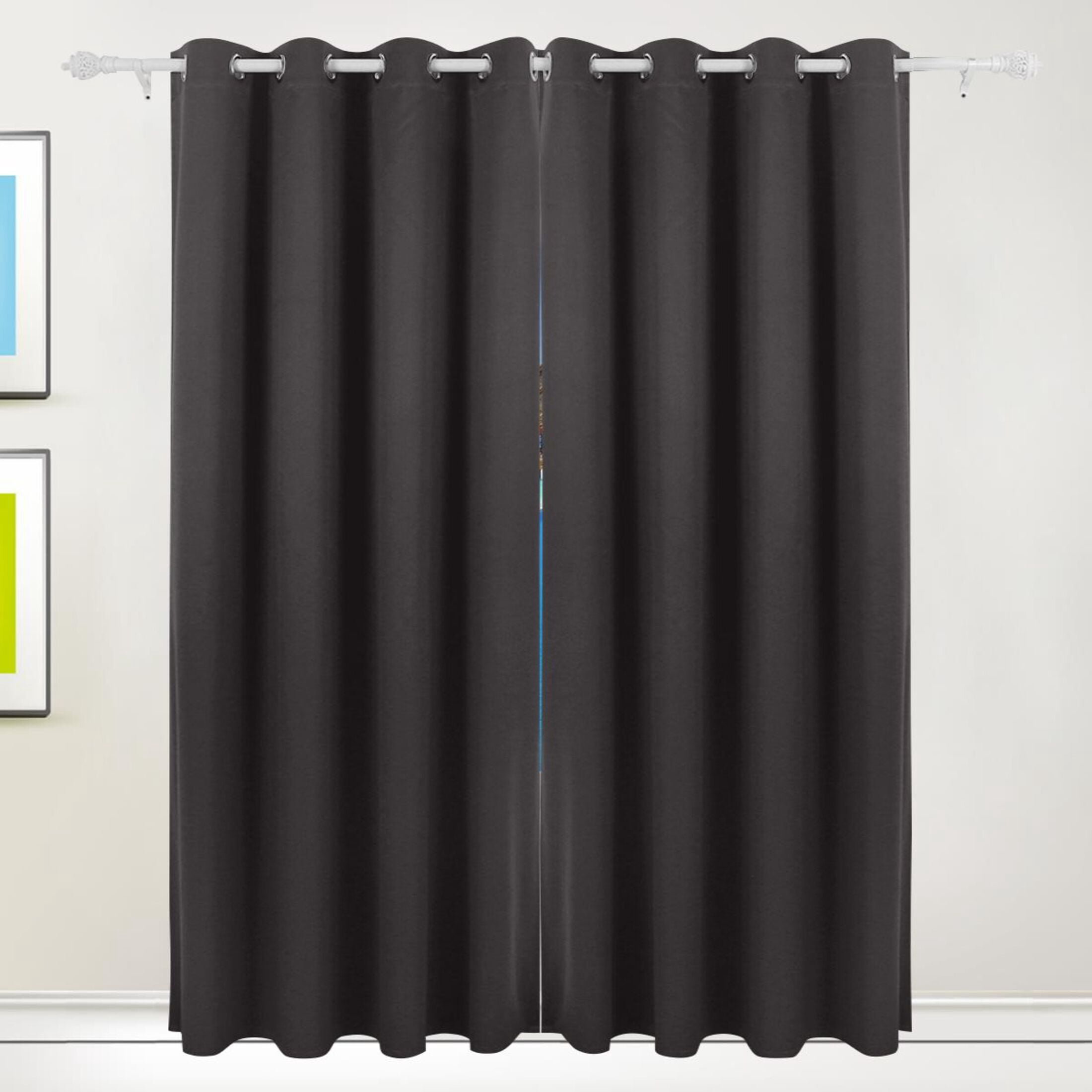 Black Blackout Curtains 55W x 72/84L Living Room Bedroom Curtains Heat ...