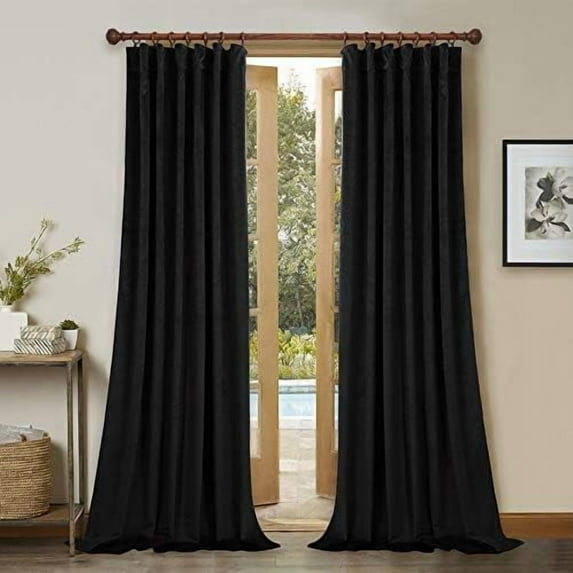 Black Blackout Curtains 94 inches Long Back Tab Noise Reducing Drapes ...
