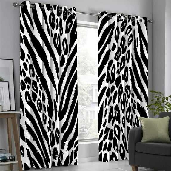 Black Blackout Curtains Abstract Zebra Print Curtains For Living Room ...
