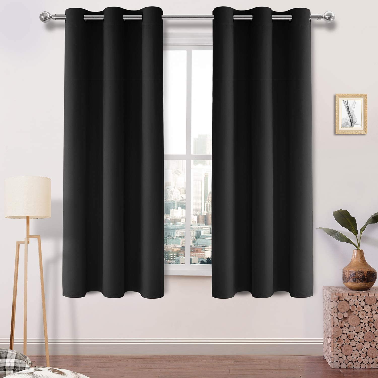 Black Blackout Curtains Blocking Light Room Darkening Thermal Insulated ...