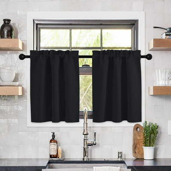 SHIYOU-Black Blackout Curtains for Kitchen Over Sink, Thermal Insualted ...