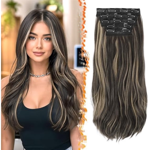 Black and Blonde Hair Extensions - 20 Inch Soft Wavy Layered Clip in ...
