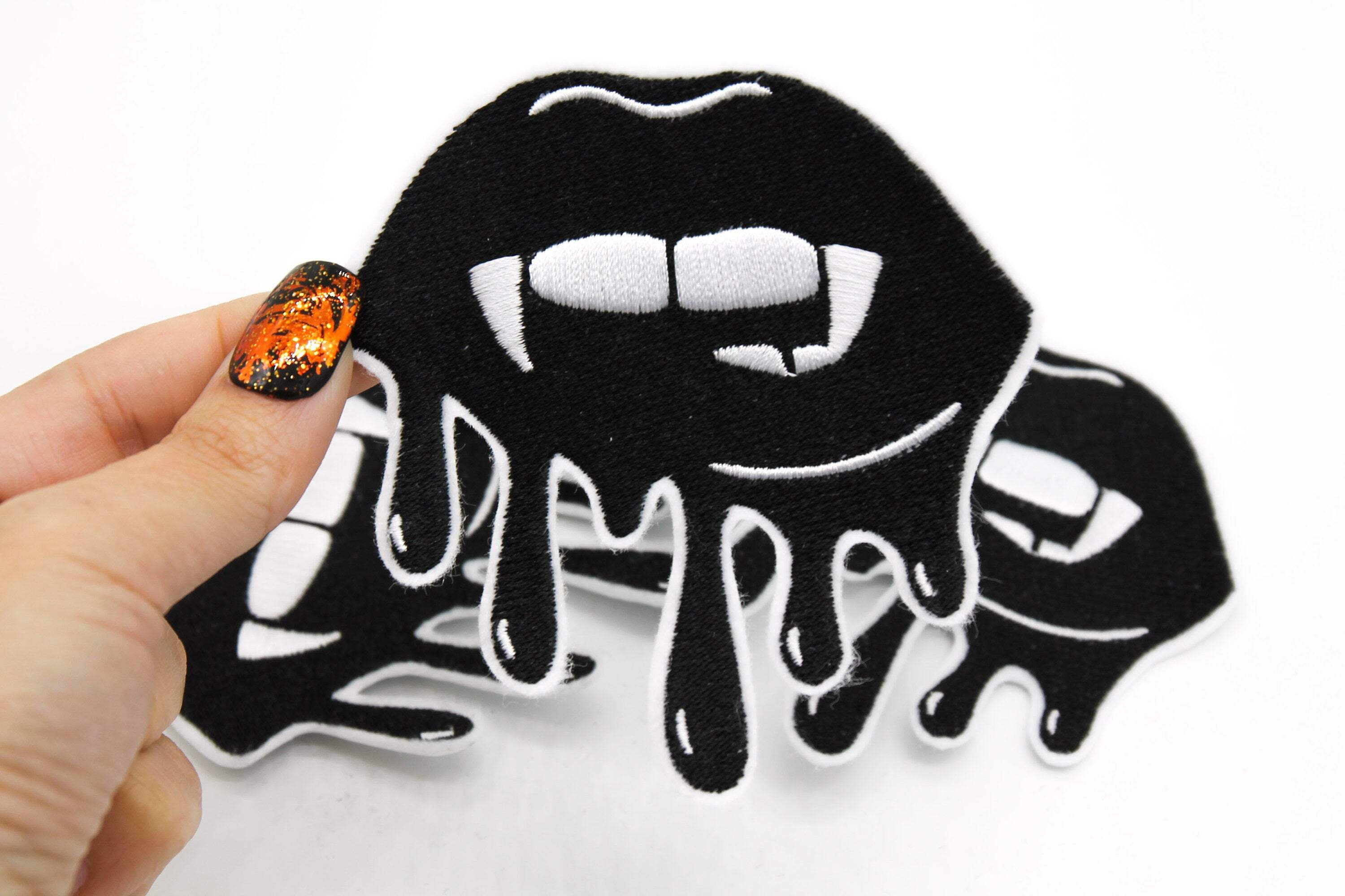 Black Bloody Vampire Kiss Embroidered Iron on Patch - Walmart.com